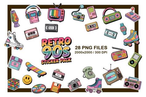 Retro 90s Sticker Pack Graphic By Kanweat · Creative Fabrica