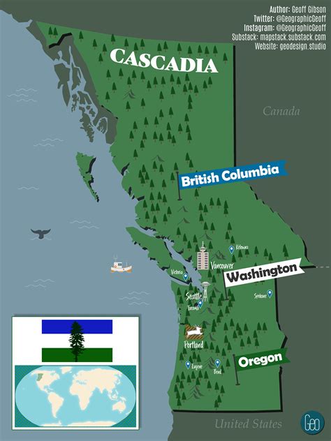 Illustrated Map Of Cascadia A Cultural Region Of North America Oc