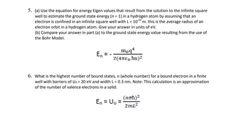 Solved 5 A Use The Equation For Energy Eigen Values That
