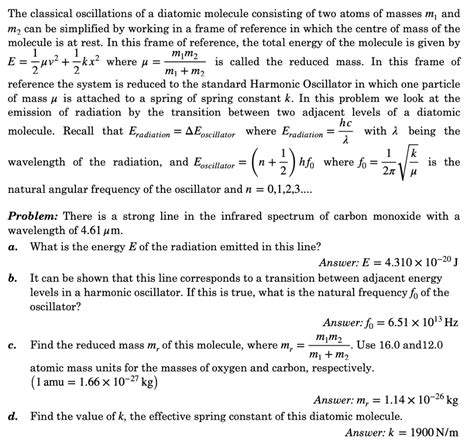 solved show work the classical oscillations of a diatomic molecule
