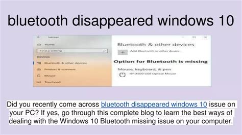 PPT Bluetooth Disappeared Windows PowerPoint Presentation Free Download ID