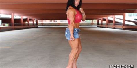Veiny Buff Muscleslut Sharon Flexes In See Thru Red Top