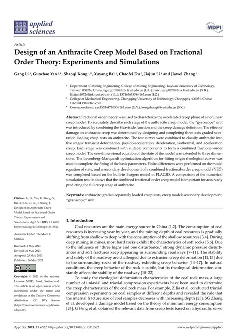 Pdf Design Of An Anthracite Creep Model Based On Fractional Order