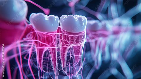 Cross Sectional 3d Diagram Of Human Teeth In Gums Highlighting Enamel Crown Root And Nerve
