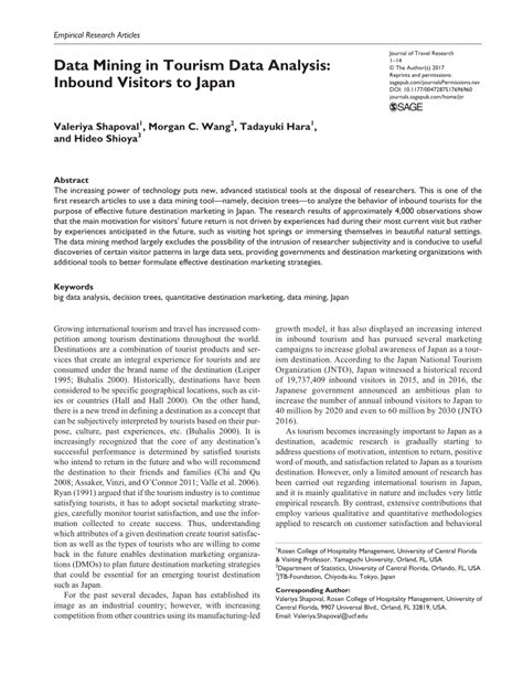 Pdf Data Mining In Tourism Data Analysis Inbound Visitors To Japan