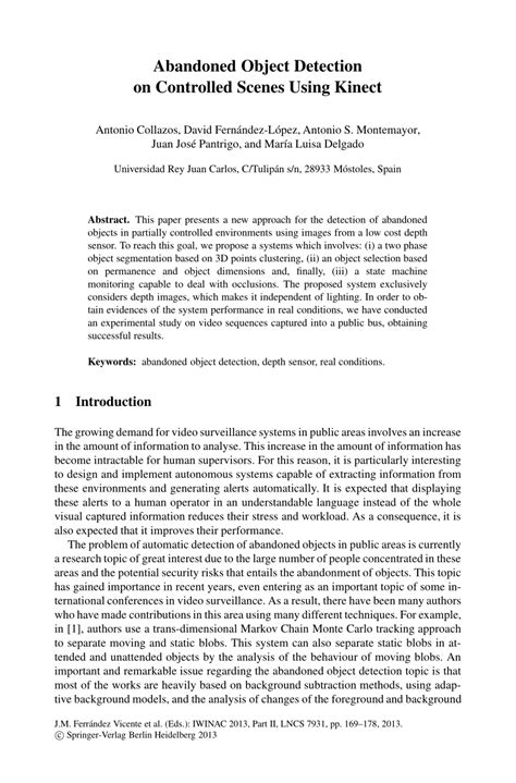 Pdf Abandoned Object Detection On Controlled Scenes Using Kinect