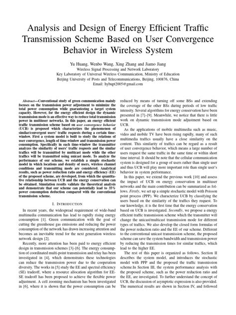 Analysis And Design Of Energy Efficient Traffic Transmission Scheme Based On User Convergence