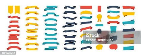 다채로운 벡터 리본 배너입니다 레이블 태그 및 품질 배지가 있는 리본 배너 세트입니다 배너 세트와 화려한 리본 흰색 배경에 격리 현대 심플 플랫 디자인 리본 배너 배너