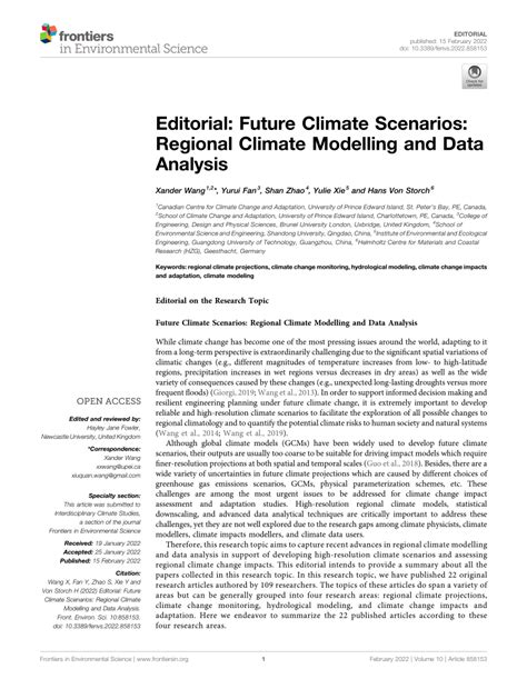 Pdf Editorial Future Climate Scenarios Regional Climate Modelling And Data Analysis