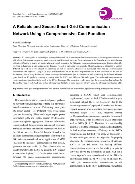 Pdf A Reliable And Secure Smart Grid Communication Network Using A Comprehensive Cost Function