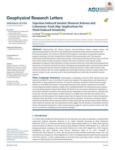 Pdf Injection Induced Seismic Moment Release And Laboratory Fault Slip Implications For Fluid