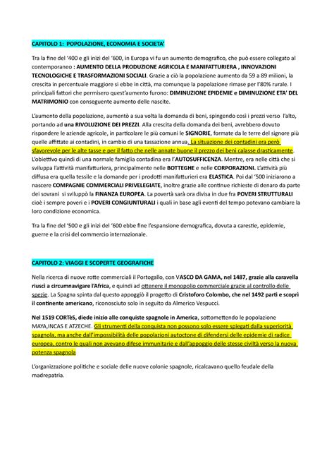 Storia Moderna Sintesi Capitoli 12 3457891112 E 13
