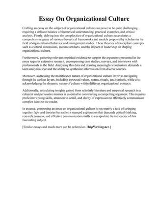 Essay On Organizational Culture Pdf