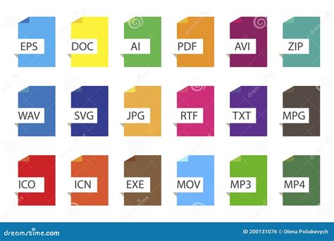 Colored File Documents Icons Vector Types Of Different File Formats A