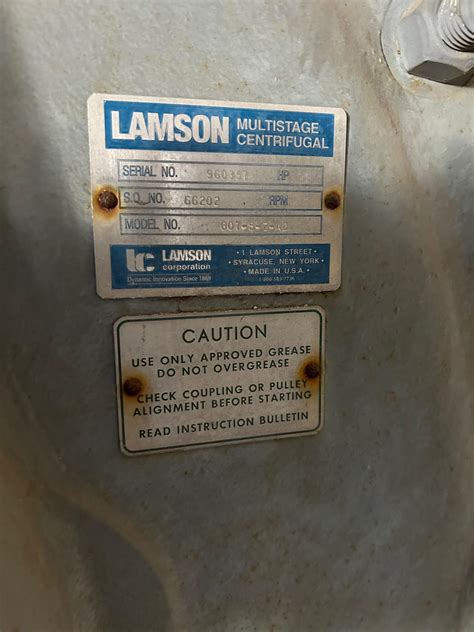 Lamson 75 Hp Cast Iron Agitation Blower Aa2252cn Lanco Corporation Used Industrial Equipment