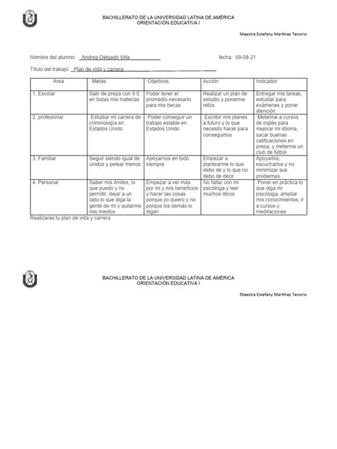 Plan De Vida Y Carrera Pdf