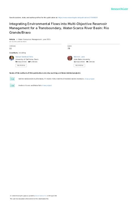 Pdf Integrating Environmental Flows Into Multi Objective Reservoir Management For A