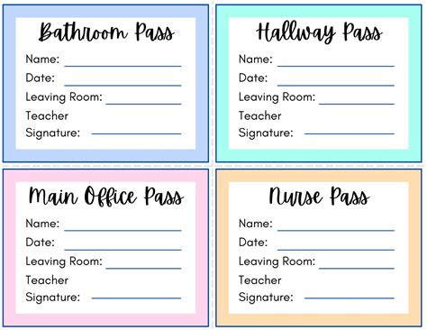 Bathroom Pass Template High School