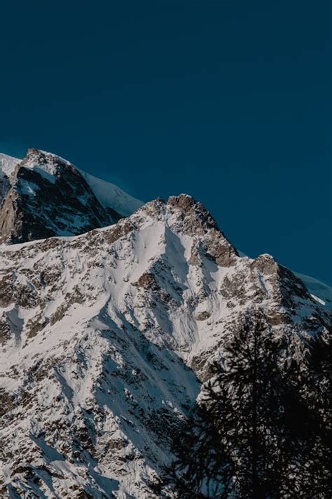 맑은 푸른 하늘 아래 눈 덮인 웅장한 산봉우리 · 무료 스톡 사진