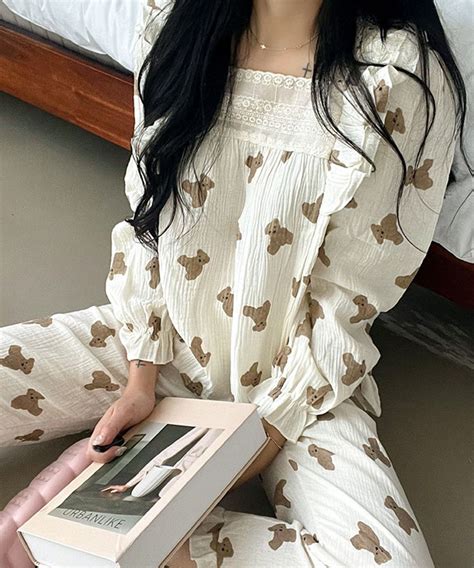 당일발송 긴팔 요루면 곰돌이 원피스 투피스 파자마 잠옷 세트