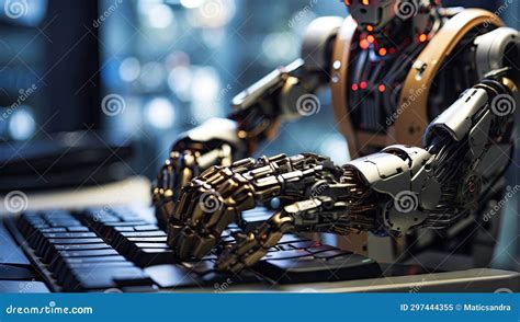 Robotic Arm Typing In Computer Keyboard Generated With Ai Stock Illustration Illustration Of
