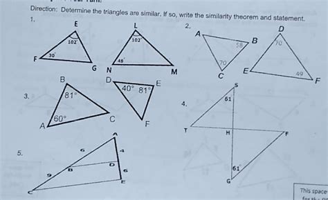 solved direction determine the triangles are similar if so write