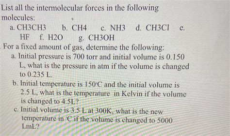 Solved C Nh3 List All The Intermolecular Forces In The