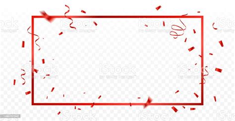 빨간 프레임과 색종이 조각이 투명한 배경에 떨어지는 리본이 있다 축하 행사 및 생일 그랜드 오프닝 벡터 개체 그룹에 대한 스톡 벡터 아트 및 기타 이미지 Istock