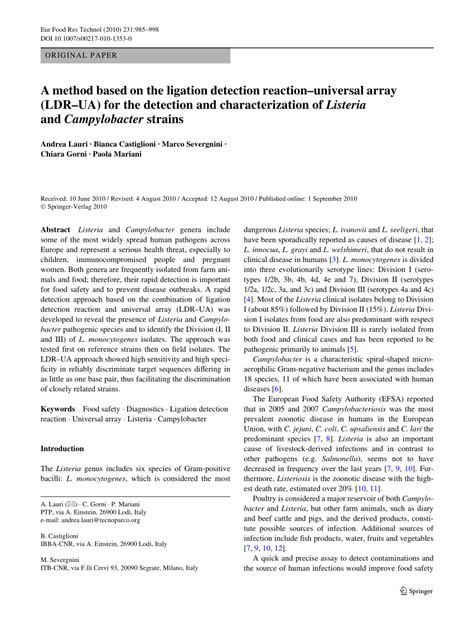 Pdf A Method Based On The Ligation Detection Reaction Universal Array Ldr Ua For The