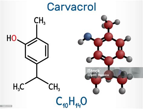 카바크롤 시모페놀 분자 그것은 사이멘의 천연 모노 테 르펜 유도체 세균 성장억제제 식품 첨가물로서 사용된다 구조 화학 공식 분자
