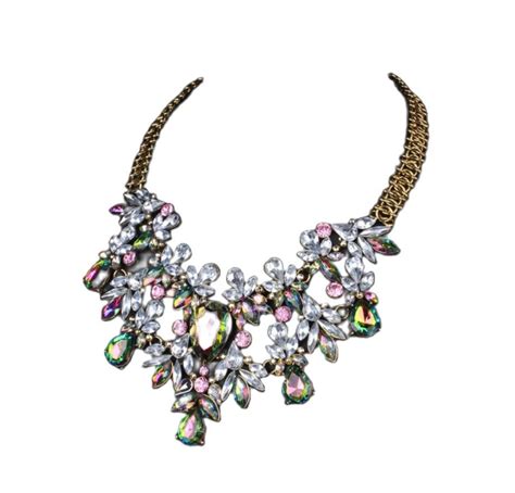 Crystal Flower Statement Necklace On Luulla
