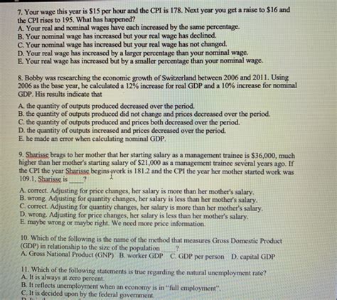 Solved 7 Your Wage This Year Is 15 Per Hour And The CPI Is Chegg Com