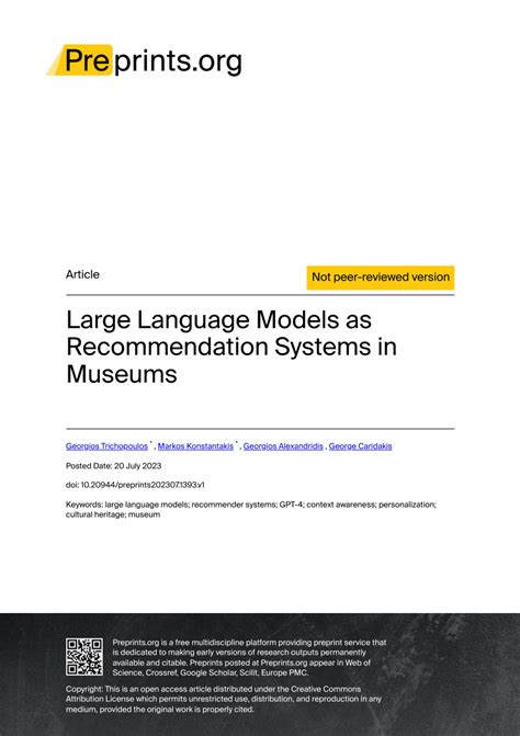 Pdf Large Language Models As Recommendation Systems In Museums
