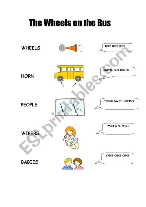 The Wheels On The Bus Matching Activity Esl Worksheet By Lolape