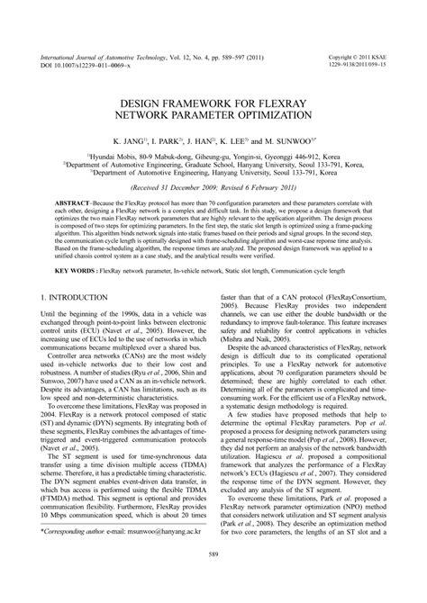 Pdf Design Framework For Flexray Network Parameter Optimization