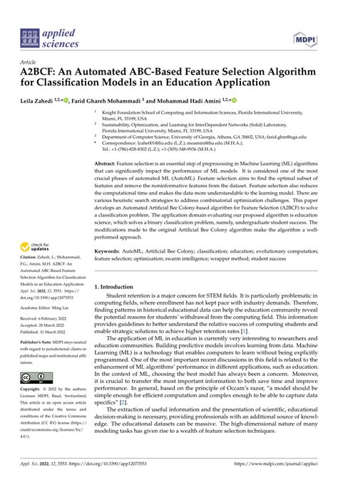 Pdf A2bcf An Automated Abc Based Feature Selection Algorithm For