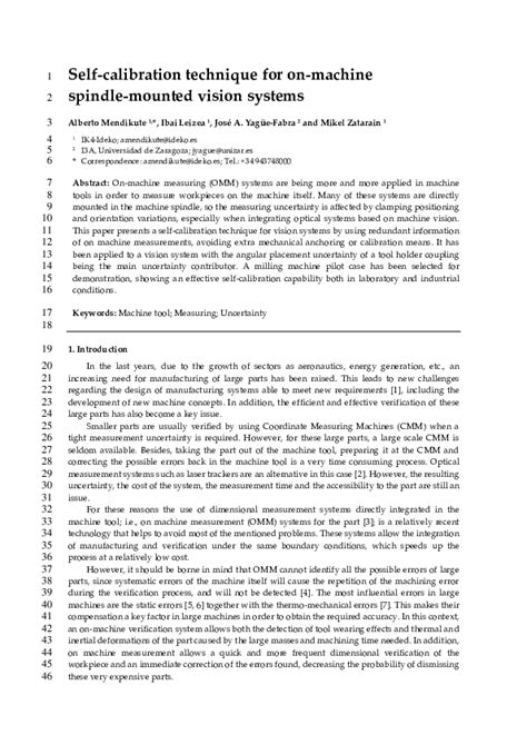 Pdf Self Calibration Technique For On Machine Spindle Mounted Vision
