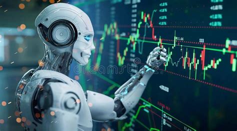 3d Rendering Of A Humanoid Robot Analyzing A Stock Market Chart With Trading Charts Concept Of
