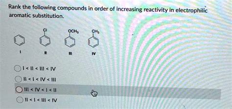Solved Rank The Following Compounds In Order Of Increasing Reactivity In Electrophilic Aromatic