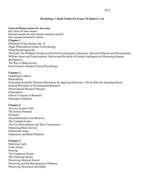 Study Guide Exam I Psych Psychology Study Guide For Exam I Chapters General