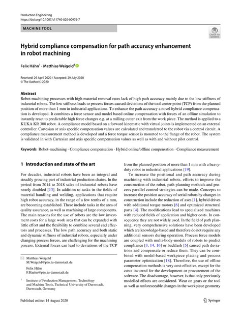 Pdf Hybrid Compliance Compensation For Path Accuracy Enhancement In Robot Machining