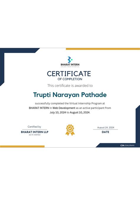 Trupti Pathade On Linkedin Bharat Webdevelopment Internship