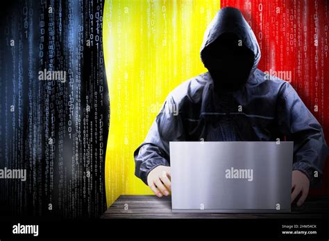 Anonymous Hooded Hacker Flag Of Belgium Binary Code Cyber Attack