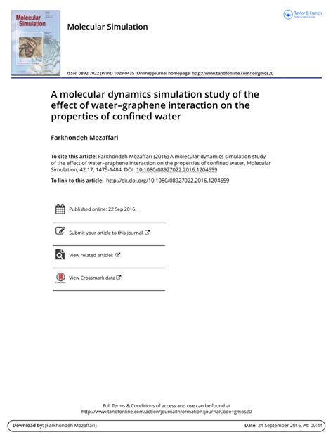 PDF A Molecular Dynamics Simulation Study Of The Effect Of Watergraphene Interaction On The