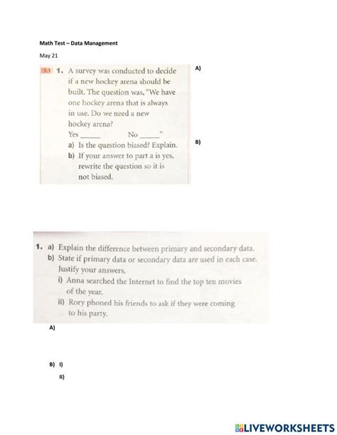 Math Test Data Worksheet Live Worksheets