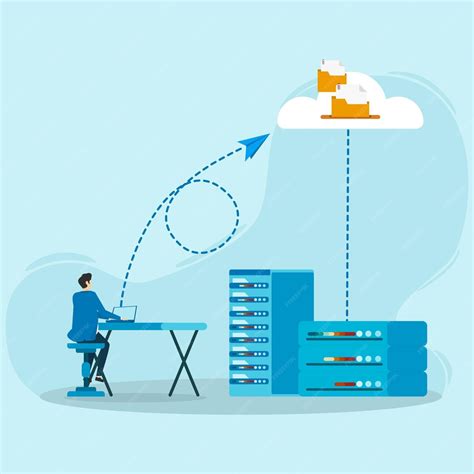 Premium Vector Cloud Technology Man Storing Data On Cloud Server Cloud Computing Concept