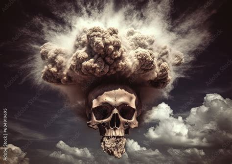 Nuclear Explosion Blast Mushroom Cloud In Shape Of A Skull Generative Ai Stock Illustration