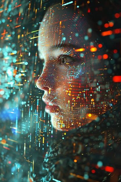 Premium Photo 3d Representation Of A Woman Emerging From A Digital Matrix