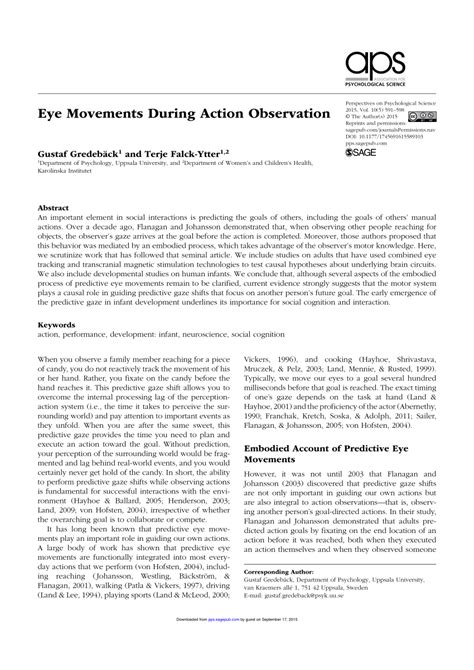 Pdf Eye Movements During Action Observation