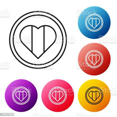 흰색 배경에 격리 된 검은 선 심장 아이콘입니다 해피 세인트 패트릭 의 날 아이콘 다채로운 원 버튼을 설정합니다 벡터 일러스트레이션 St Patricks Day에 대한